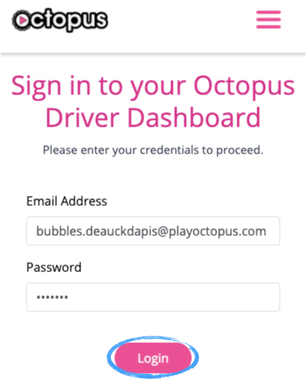 How can I login to my Octopus Driver Dashboard? | Play Octopus